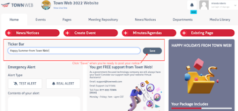 Editing Ticker Bar – NEW 2022 SITES – Help Tutorials for Town Web ...